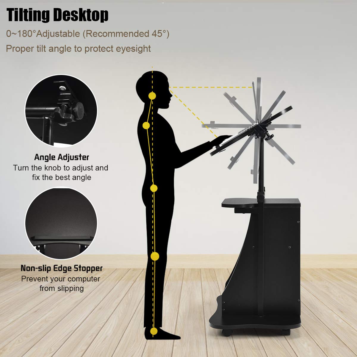 Tangkula Mobile Laptop Podium, Height Adjustable Podium Stand, Standing Desk, Rolling Desk Laptop Cart with Swivel Top & Movable Wheels