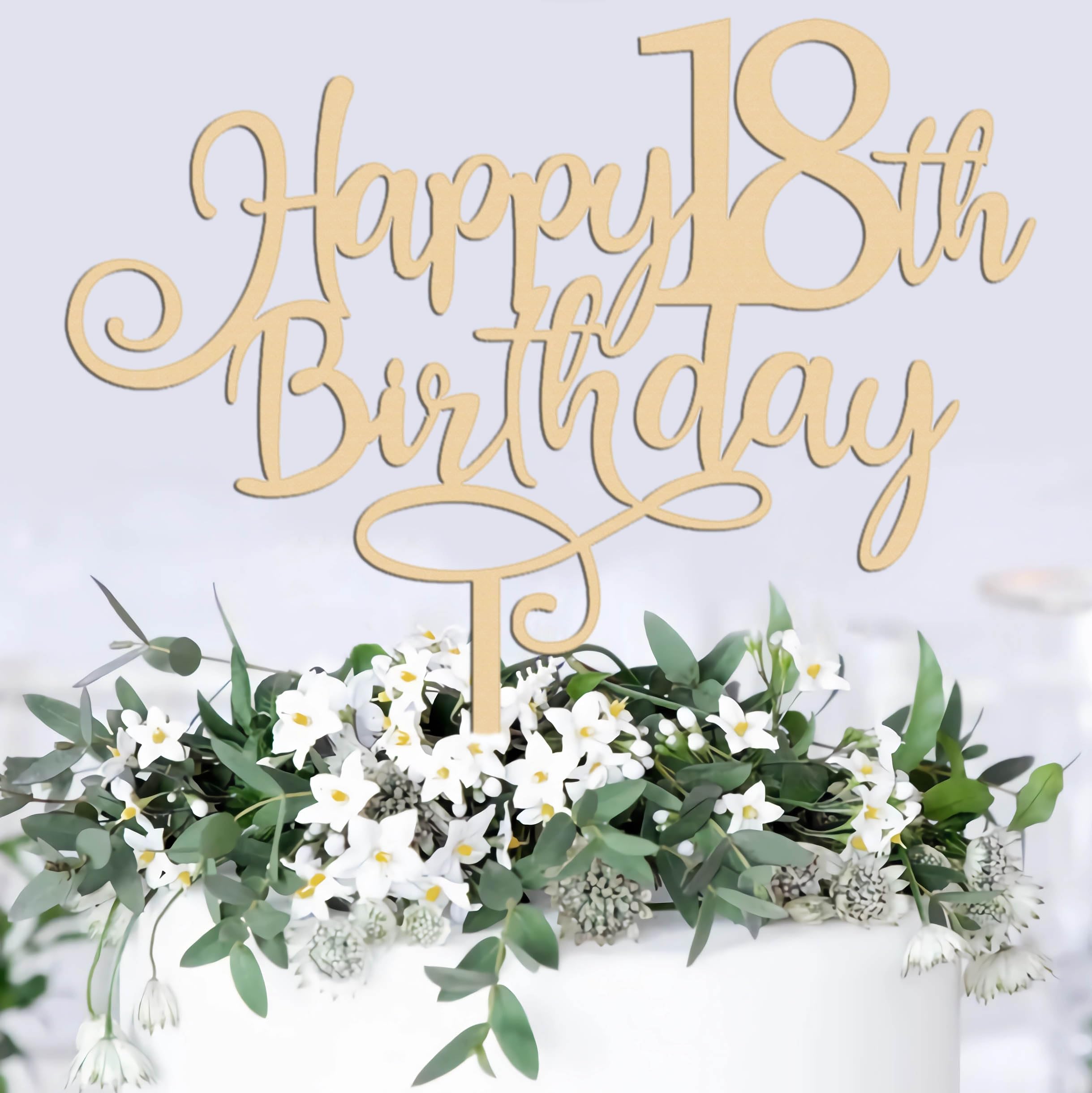MRAPPY Happy 18th Birthday Cake Topper - Wooden 18th Birthday Decorations for Girls and Boys - 18th Birthday Cake Decor, Photo Booth Props