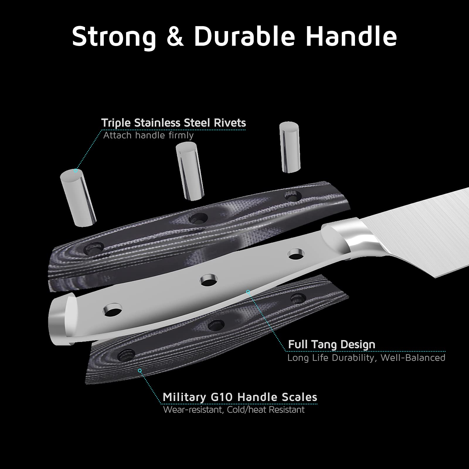 WELLSTAR Kitchen Knife Set 3 Piece, Razor Sharp German Steel Forged Blade with Professional G10 Handle, Chef Utility Paring Knife Well Balanced Cutlery Set for Cutting Chopping and Dicing - Gift Box