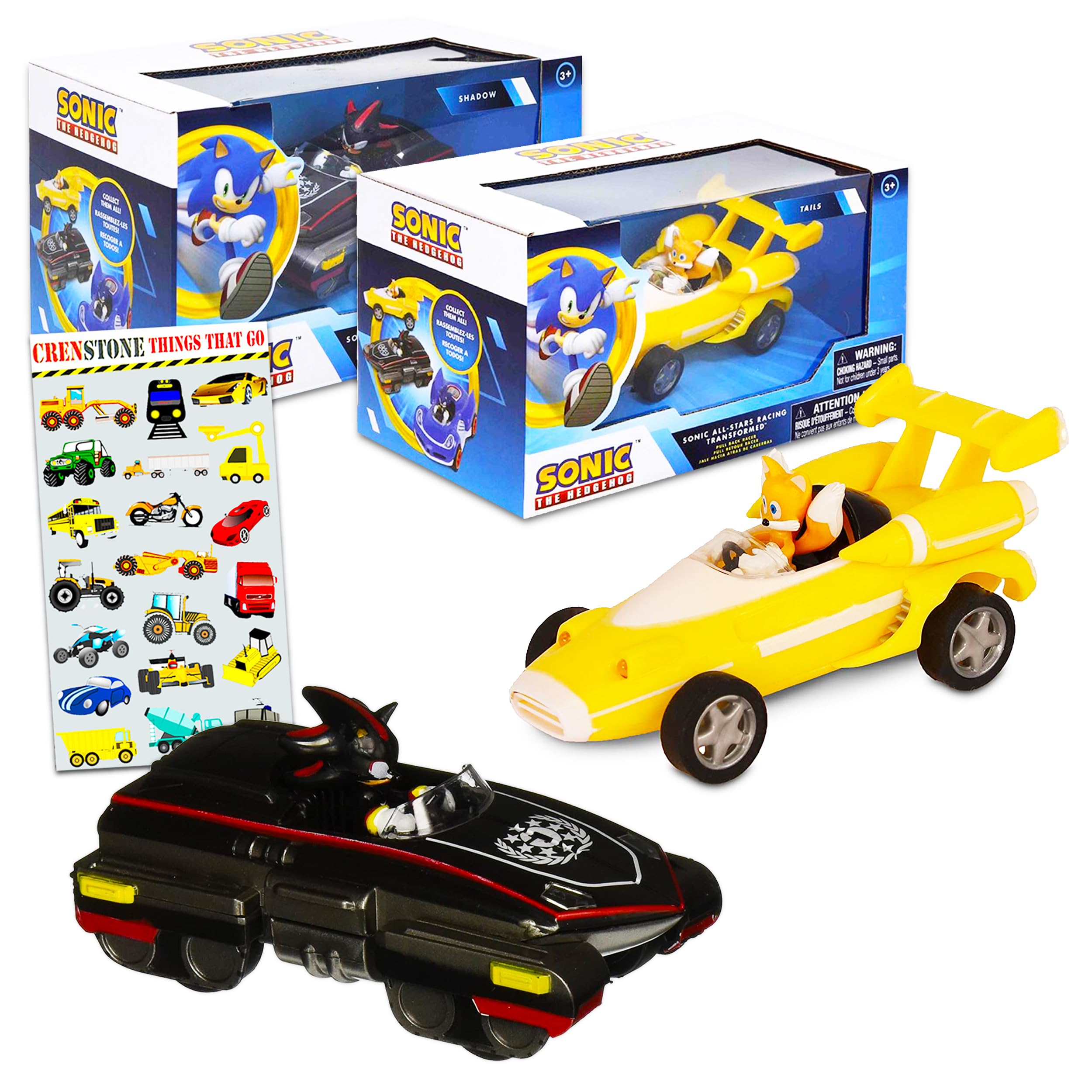 Sonic The Hedgehog Action Figure Toys Bundle ~ 5" Shadow and Tails All Stars Racing Pull Back Action Vehicles (Sonic Party Supplies)