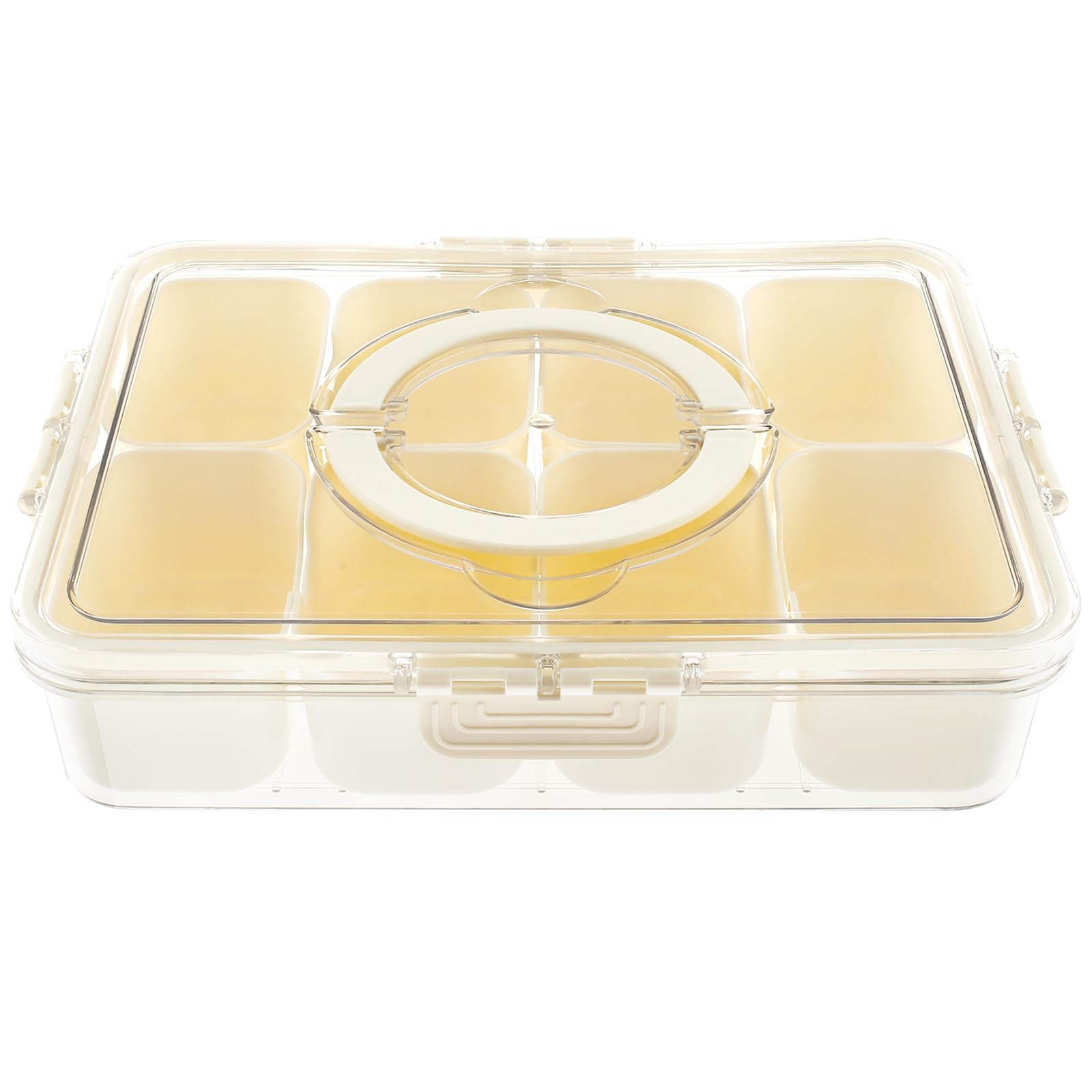 Plastic Divided Serving Tray with Lid and Handle, Divided Serving Tray Snack Fruit Platters Organizer with 8 Compartments Plastic Appetizer Tray Good Sealing Snack Divided Platter for Nut Candy Snacks