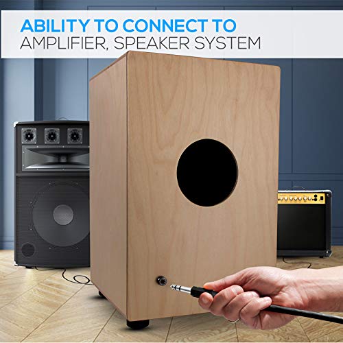 Pyle Wooden Hand Drum Percussion Beat Box-Hybrid Electronic Style Acoustic E-Cajon w/Built-in Pickup Connector, Internal Guitar Snare String PCJD50