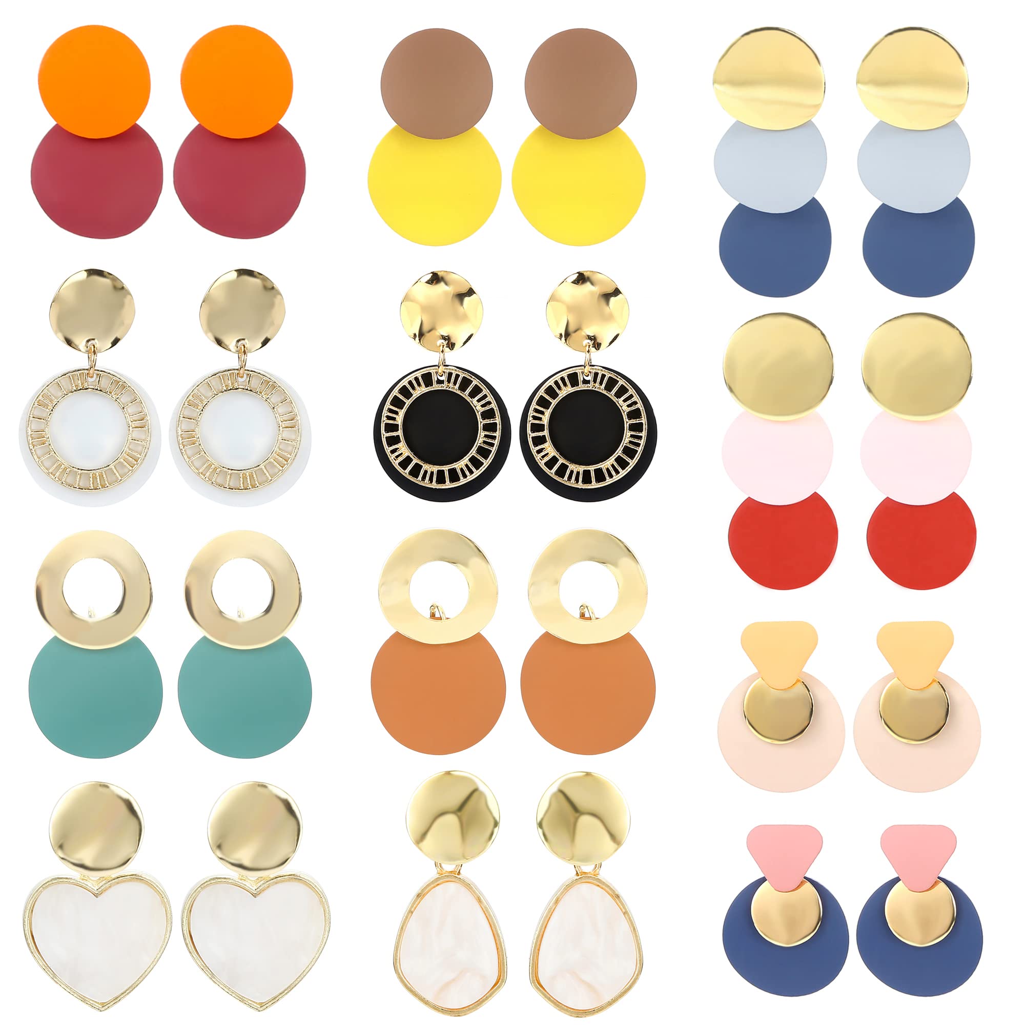 WAINIS 12 Pairs Statement Drop Dangle Earrings for Women Geometric Shell Round Dangle Drop Earrings Fashion Jewelry Gift
