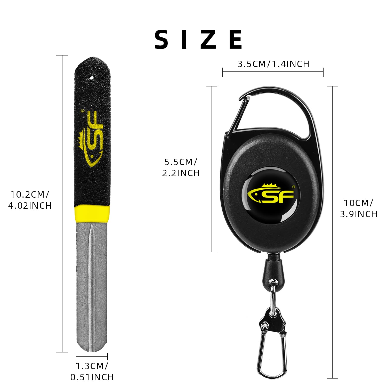 SF Fly Fishing Hook Sharpener Hone Hook File Portable Grinding Tool Double-Sided Diamond Grit with Zinger Retractor
