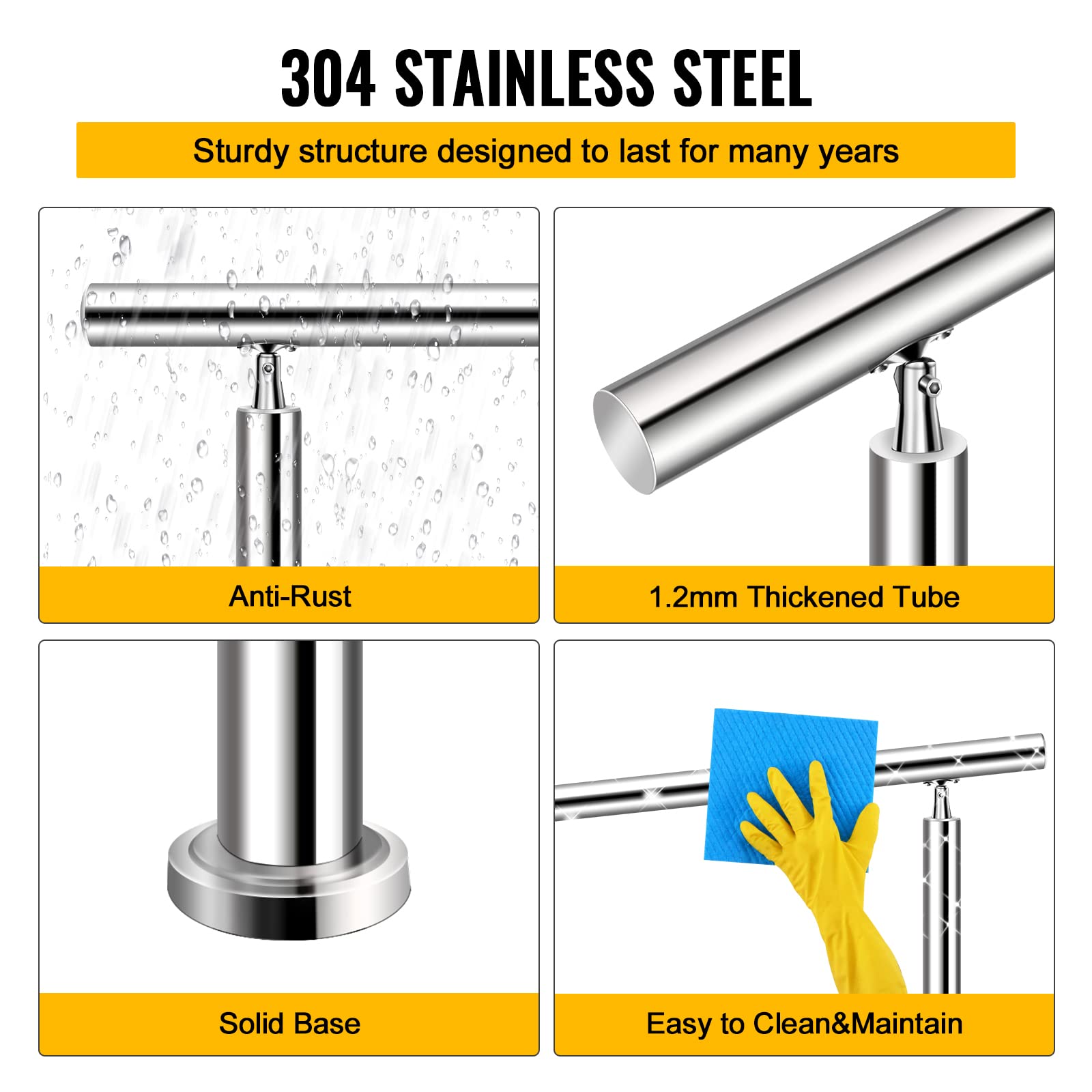 Migoda Stainless Steel Handrail 55’’x34’’ Inch, Silver Stair Handrail 551Lbs Load, Angle Adjustable Hand Rails for Outdoor Steps, Stair Rail Fits 4-5 Steps with Complete Screw Kit