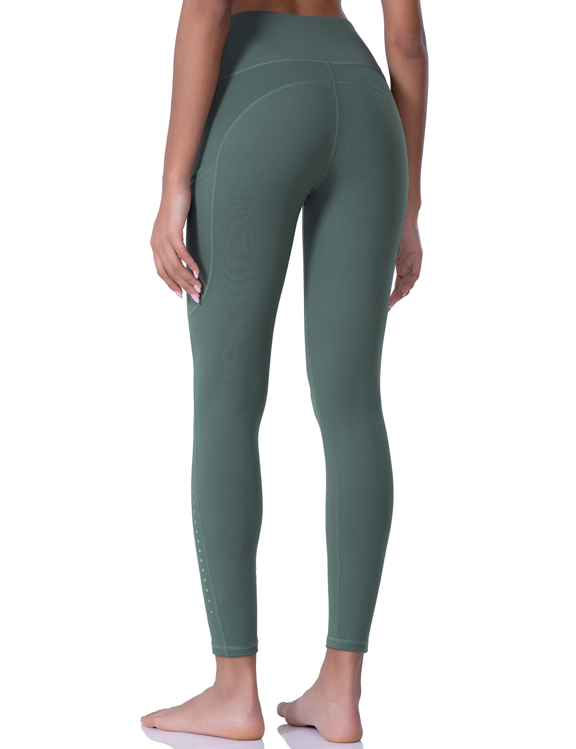 POSHDIVAH Ultra Soft Yoga Pants for Women High Waited Tummy Control Workout Leggings with Pockets Crab Green S