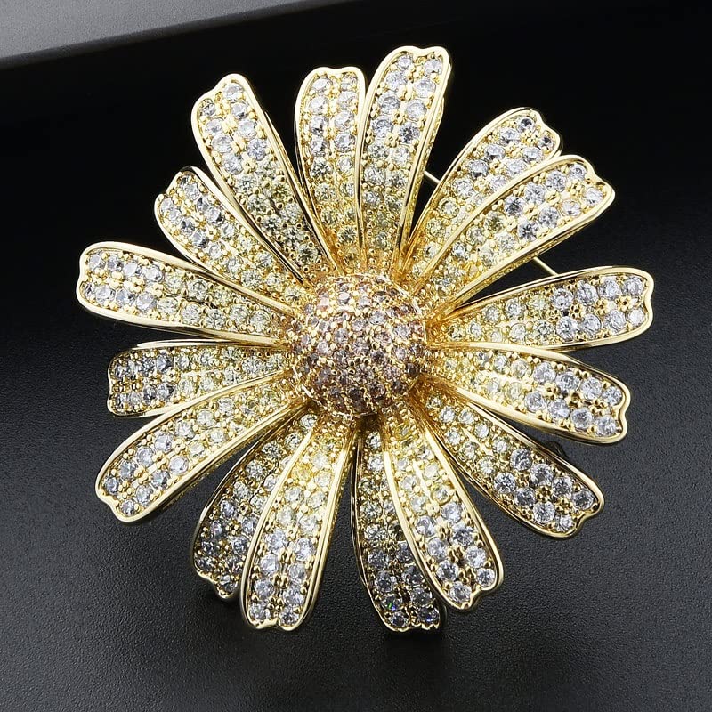 TJLSS Daisy Flower Brooches Women Cubic Zircon Flower Weddings Office Brooch Pins (Color : A, Size