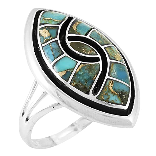 Turquoise Ring Sterling Silver 925 Genuine Gemstones Size 6 to 11 (Matrix Turquoise) (11)