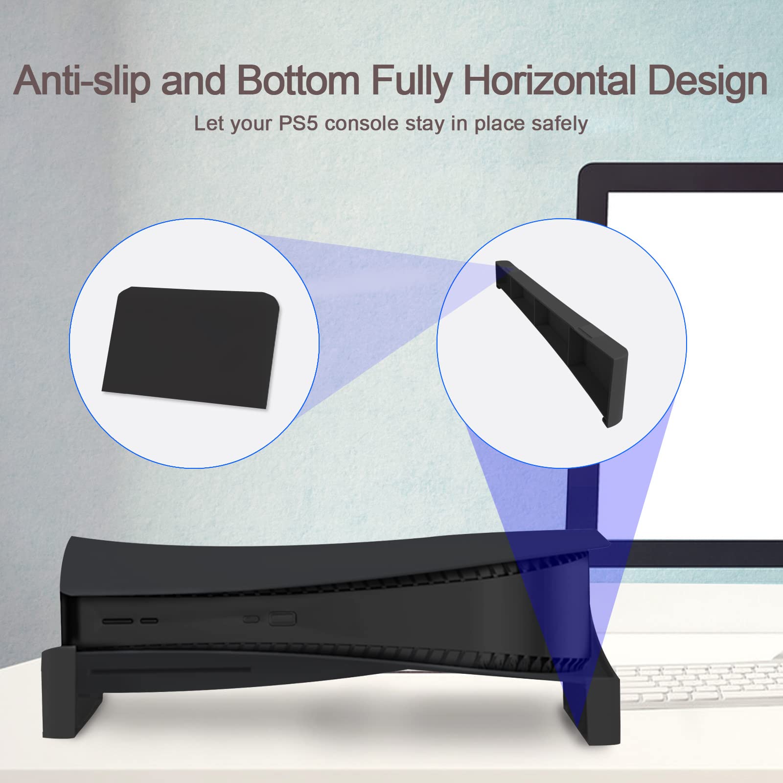PS5 Accessories Horizontal Stand, PS5 Base Stand, Compatible with Playstation 5 Disc & Digital Editions (Black)