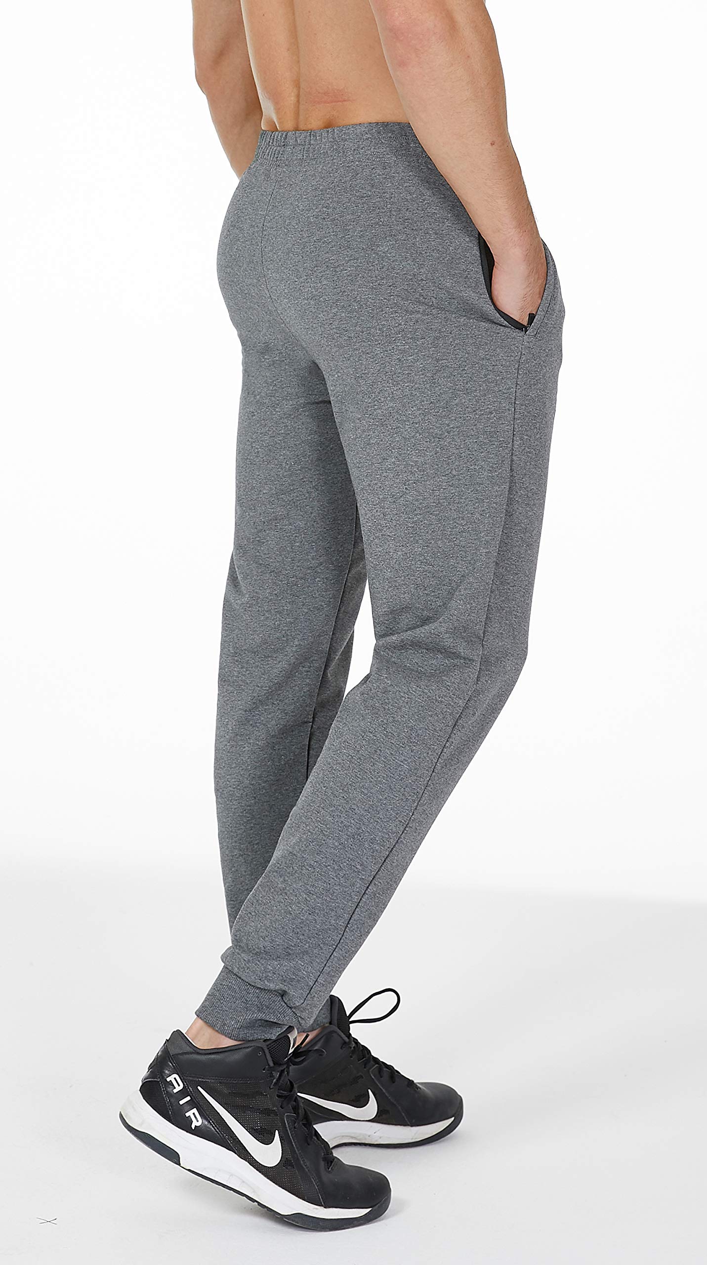 SILKWORLD Men's Jogger Sweatpants with Zipper Pockets Workout Track Pants,Navy,Dark Hemp Gray_mq4,Large