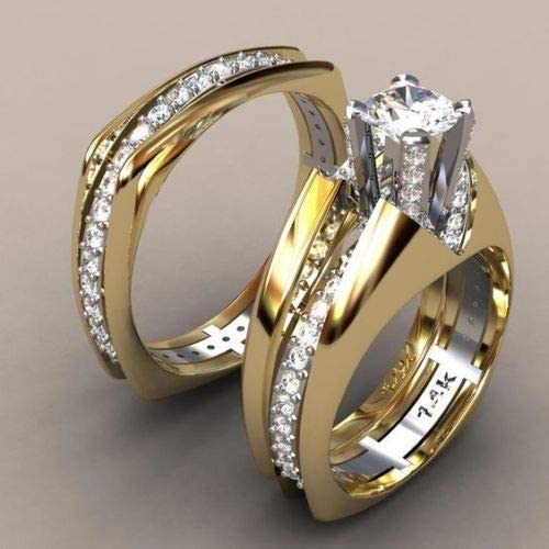 Nongkhai shop 14K Solid Yellow Gold White Sapphire Ring Set Wedding Women Men's Jewelry Sz6-10 (8)