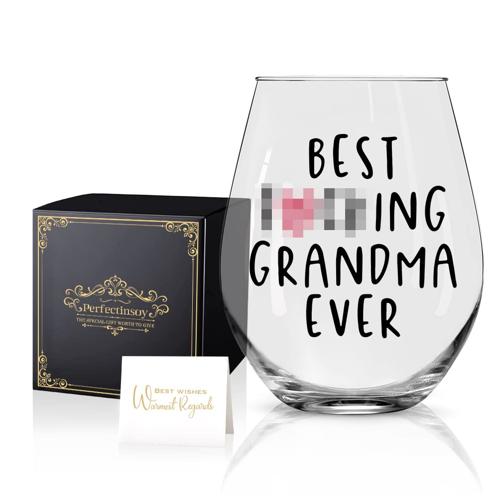 Perfectinsoy Funny Grandma Gifts, Best Grandma Ever Wine Glass with Gift Box, Funny Mother's Day Gifts for Her, Women, Wife, Mother, Aunt, Grandma, New Grandma, Grandmother, Birthday Gift for Grandma