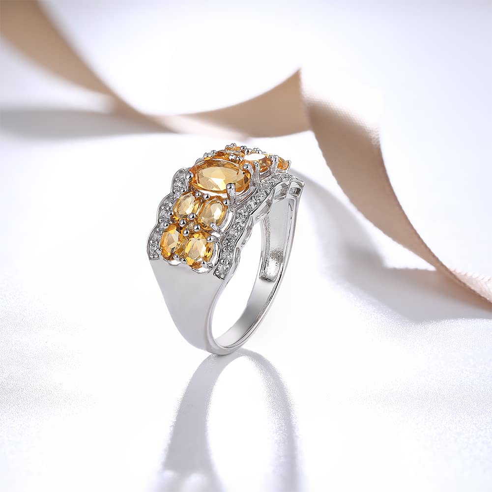 supermodel 925 Sterling Silver Statement Ring for Women 7x5MM Natural Citrine Wedding Band Ring Birthstone Ring Jewelry Gift for Valentines Day Anniversary Size 7