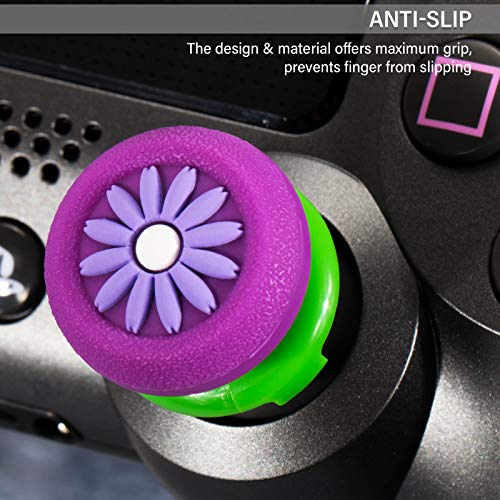 Playrealm FPS Thumbstick Extender & 3D Texture Rubber Silicone Grip Cover 2 Sets for PS5 Dualsenese & PS4 Controller(Daisy Purple)