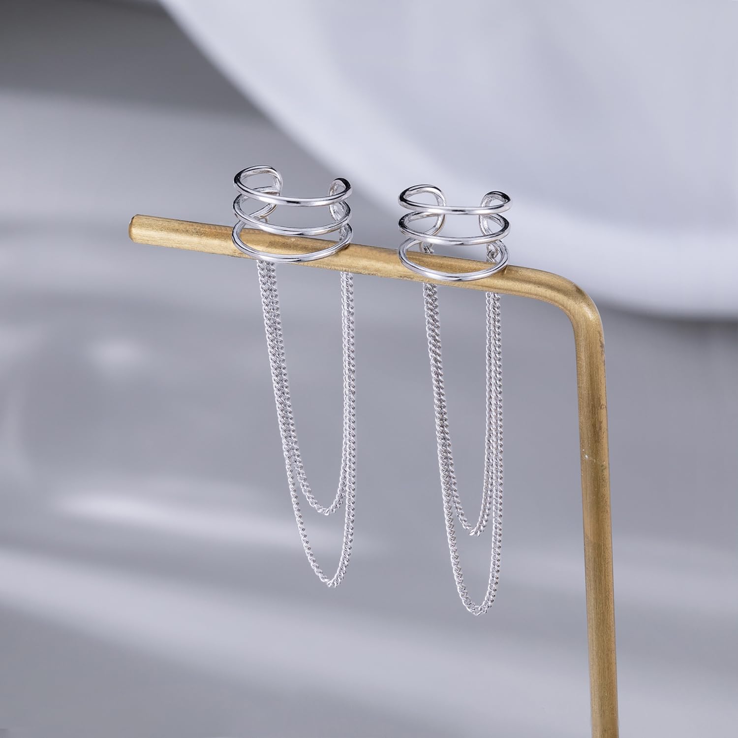 SLUYNZ 925 Sterling Silver No Piercing Cuff Earrings Chain for Women Wrap Earrings Tassel Clip On Ear (A-Silver)