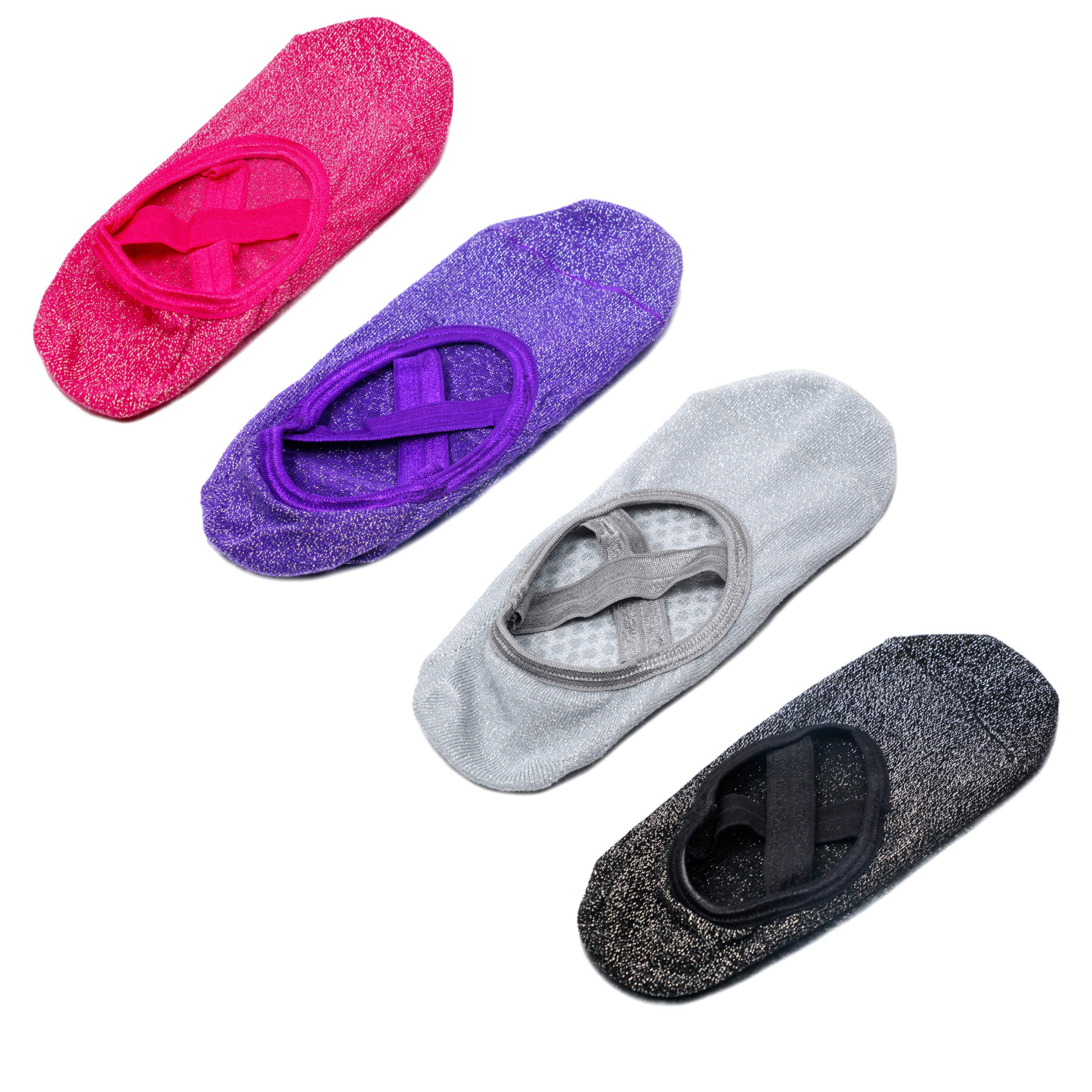 Non Slip Yoga Socks with Grips 4 Pack Straps Barre Pilates Ballet Dance Anti-Skid Socks for Women