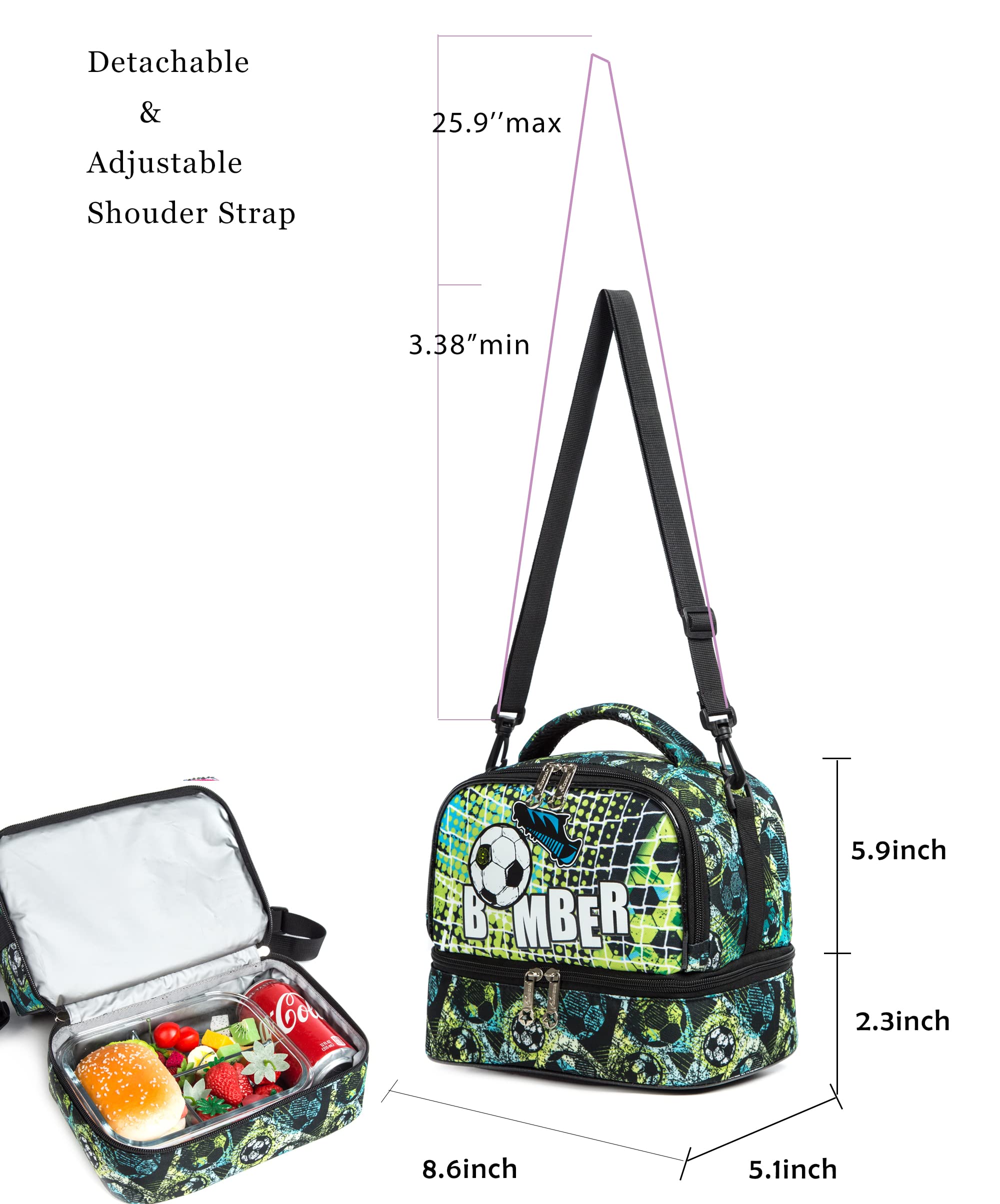 MOHCO Kids Lunch Bag Insulated Bento Cooler Bag Two compartments Cooler for Boys and Girls with Adjustable Strap Travel Lunch Tote