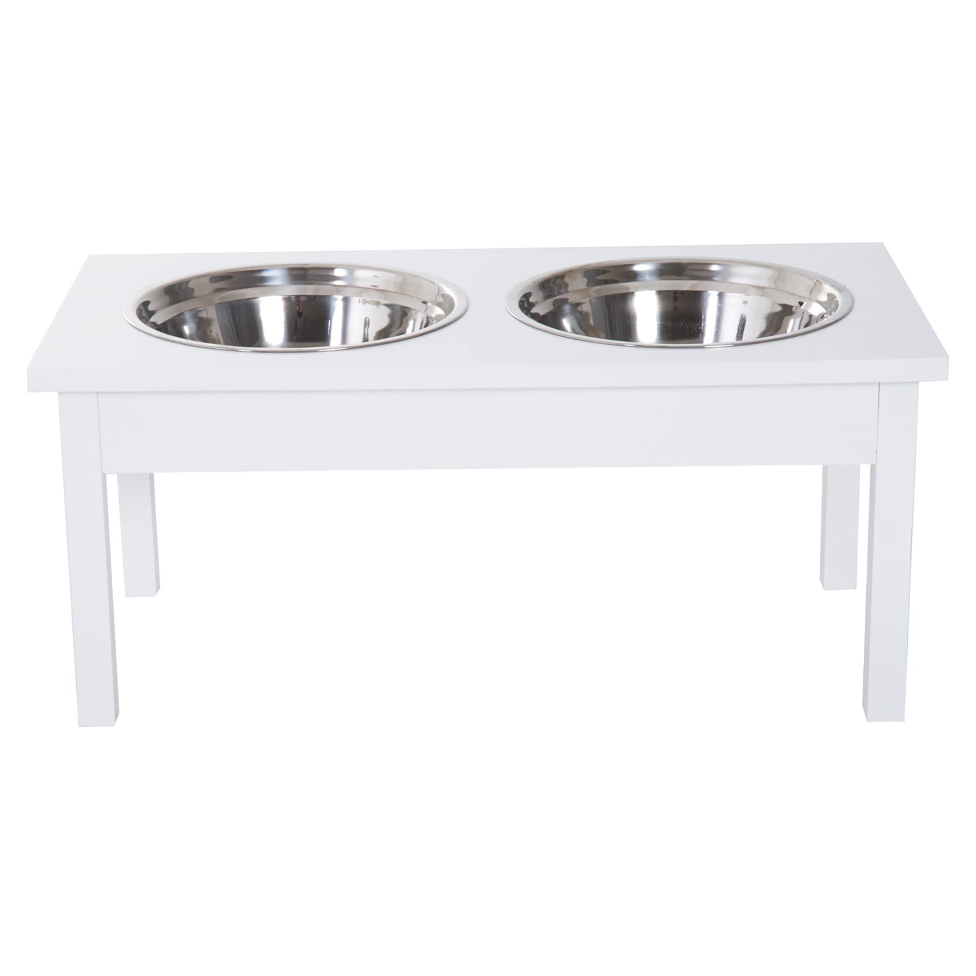 PawHut 23" Wooden Heavy Duty Dog Food Bowls Pet Elevated Feeding Station -White