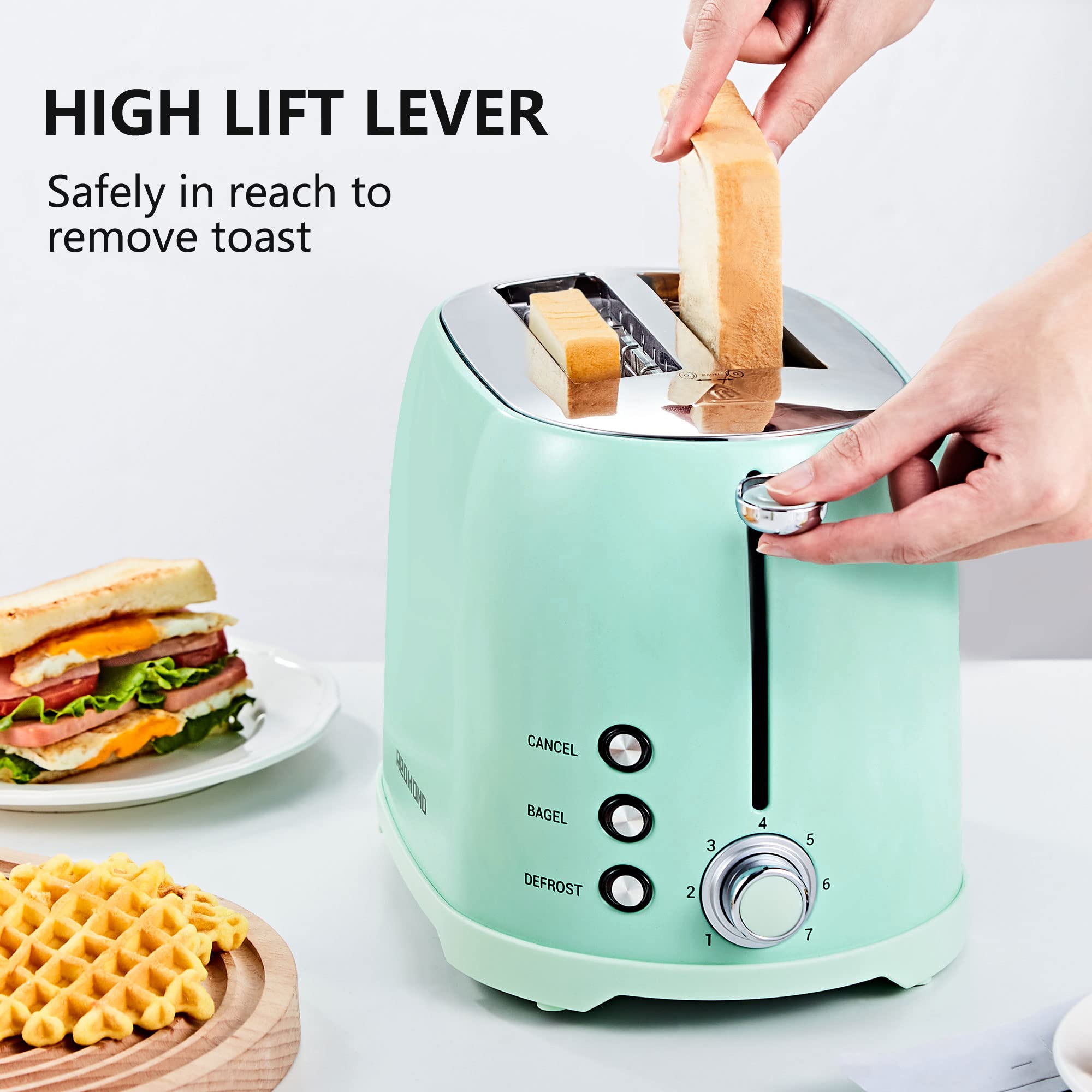 REDMOND Toaster 2 Slice, Retro Orange Stainless Steel Compact Bagel Toaster with 1.5β Extra Wide Slots, 7 Bread Shade Settings for Breakfast, 800W Tangerine