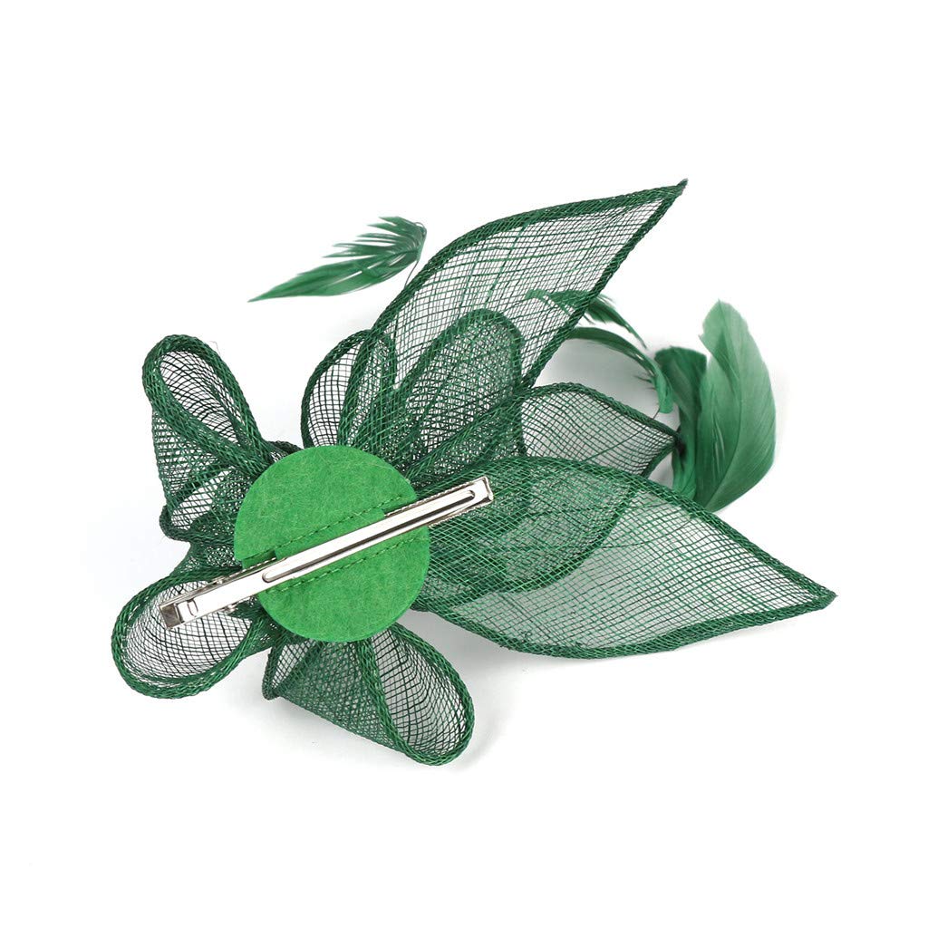 Women's Elegant Hat Strap Flower Feather Party Hat Hair Clip Headband Accessory Bride Sweatband (Green, One Size), 1 Count