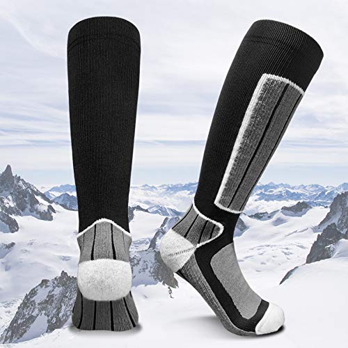 Ski Socks High Performance Thick Snow Skiing Socks- Thickening Warm Outdoor Wool Sports Stocking for Skiing Hiking Snowboard (L, Black 3pair)