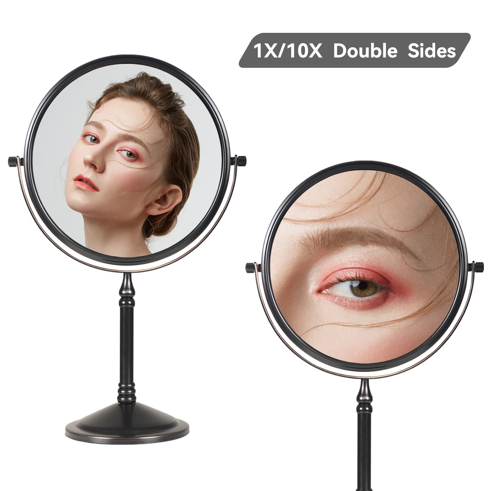 Nicesail Tabletop Makeup Mirror, Double-Side 1X-10X, 360 Swivel Cosmetic Mirror for Table Desk, No Light Oil Rubbed Bronze (8 Inch, 10X)
