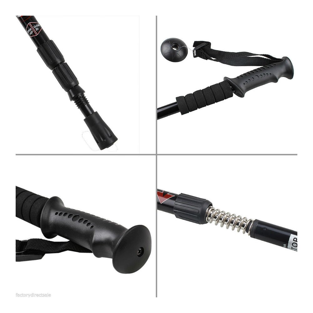 Pair 2 Trekking Walking Hiking Sticks Poles Alpenstock Anti-Shock 65-135cm Black