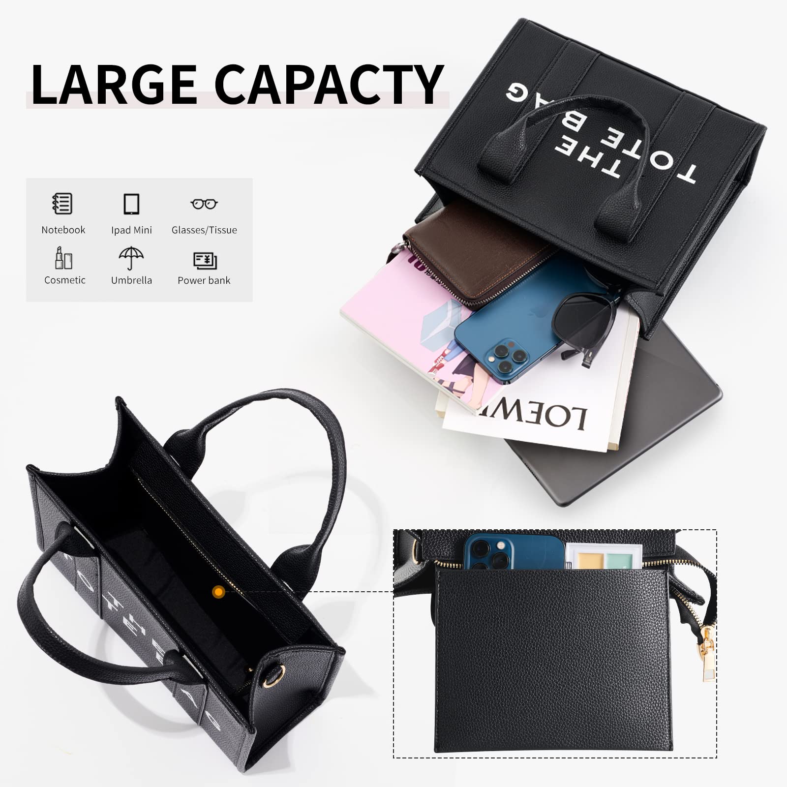 Ocebay The Medium Tote Bag for Women or Men - The Popular of Classic Elements for Years to Come (Medium, Light black)