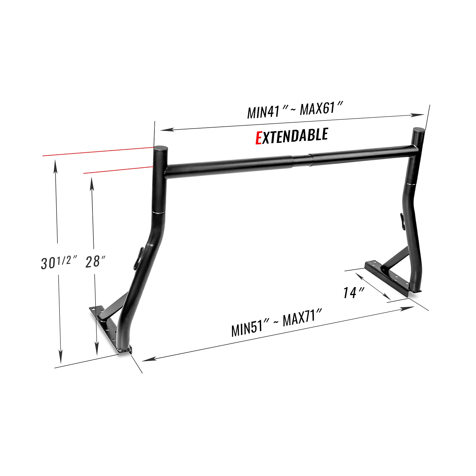 Non-Drilling Truck Rack, Pick-up Truck Utility Ladder Rack Black (USPTO Patent Pending)
