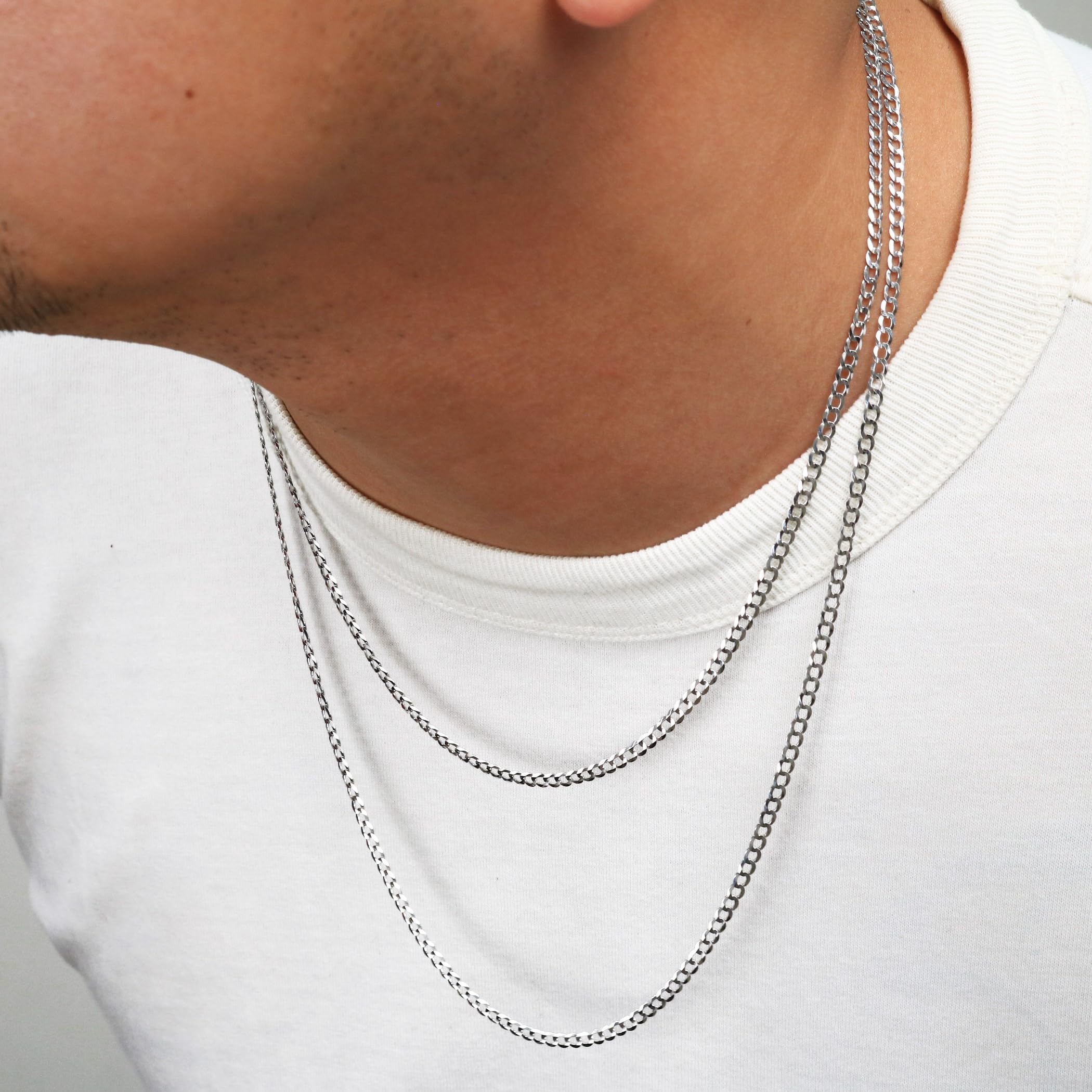 Nuragold 10k White Gold 3mm Solid Cuban Link Chain Curb Pendant Necklace, Mens Womens Jewelry 16" 18" 20" 22" 24" 26" 28" 30"