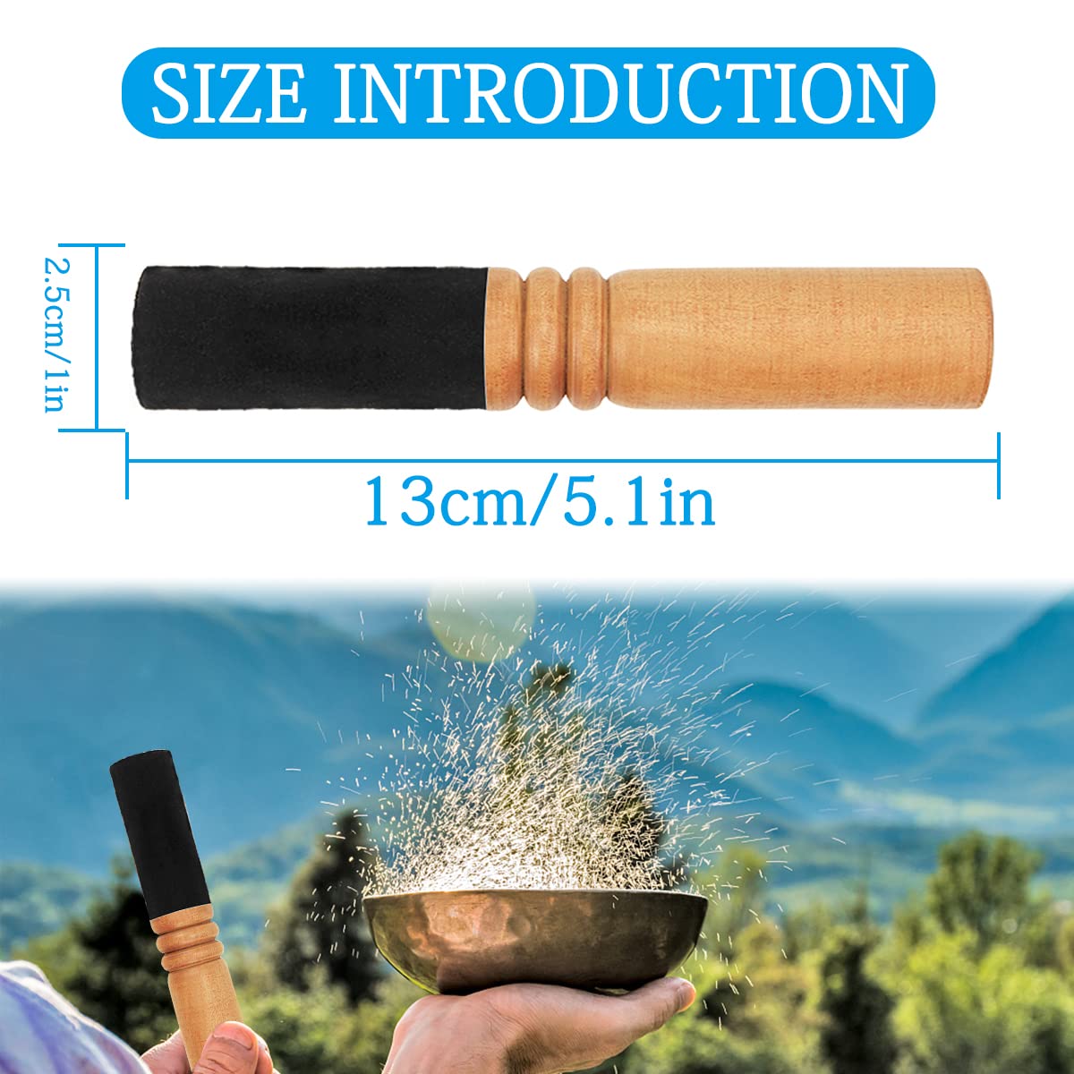 Singing Bowl Mallet Tibetan Singing Bowl Striker Buddha Sound Bowl Mallet Stick for Meditation, Yoga, Relaxation, Chakra Healing, Prayer and Mindfulness