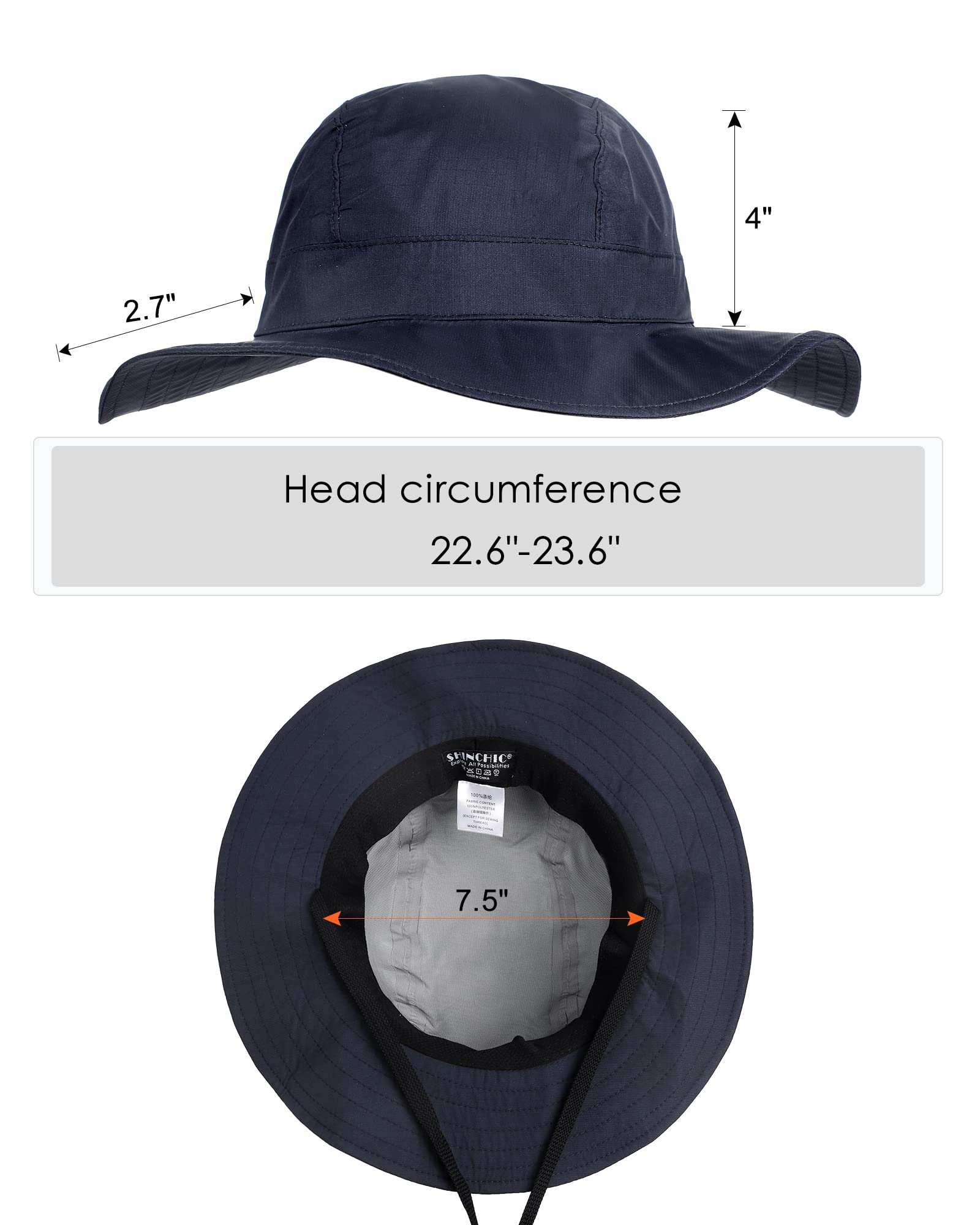 Womens Waterproof Bucket Sun Hat UPF 50+ Mens Rain Hat Packable Summer Beach Hat Adventure Hiking Safari Hat Navy Blue