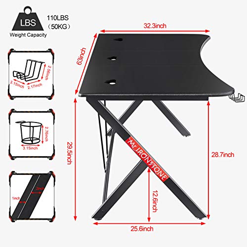 Mr IRONSTONE Large Gaming Desk 63" W x 32" D GT04