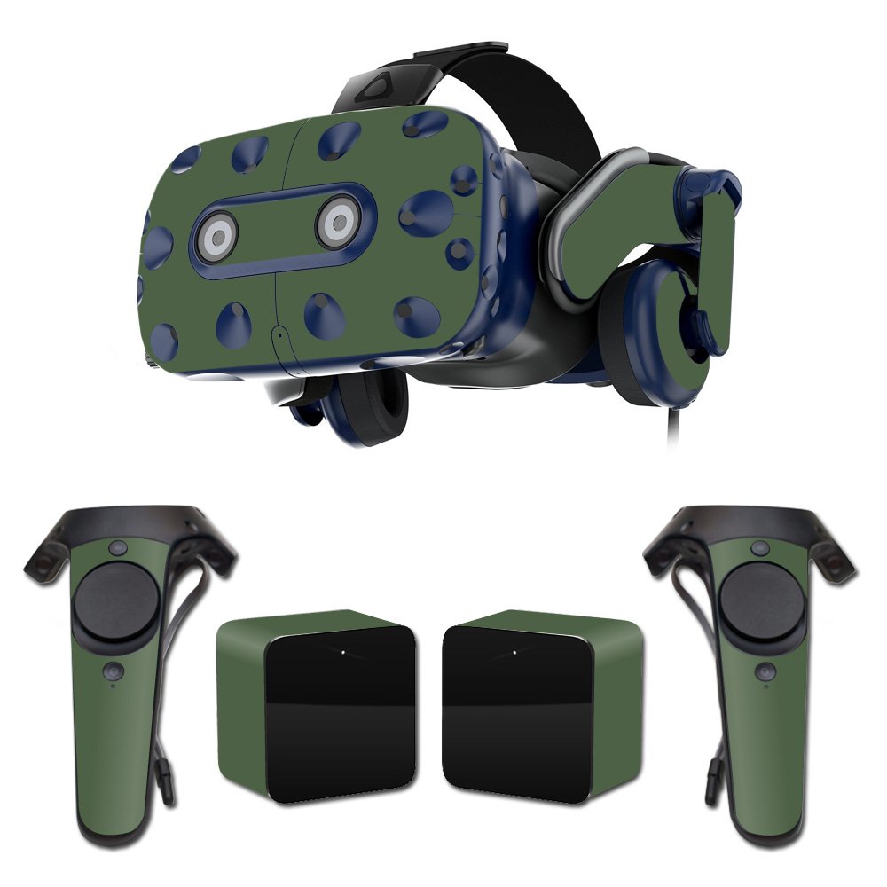 MightySkins Skin Compatible with HTC Vive Pro VR Headset - Solid Olive | Protective, Durable, and Unique Vinyl Decal wrap Cover | Easy to Apply, Remove, and Change Styles | Made in The USA