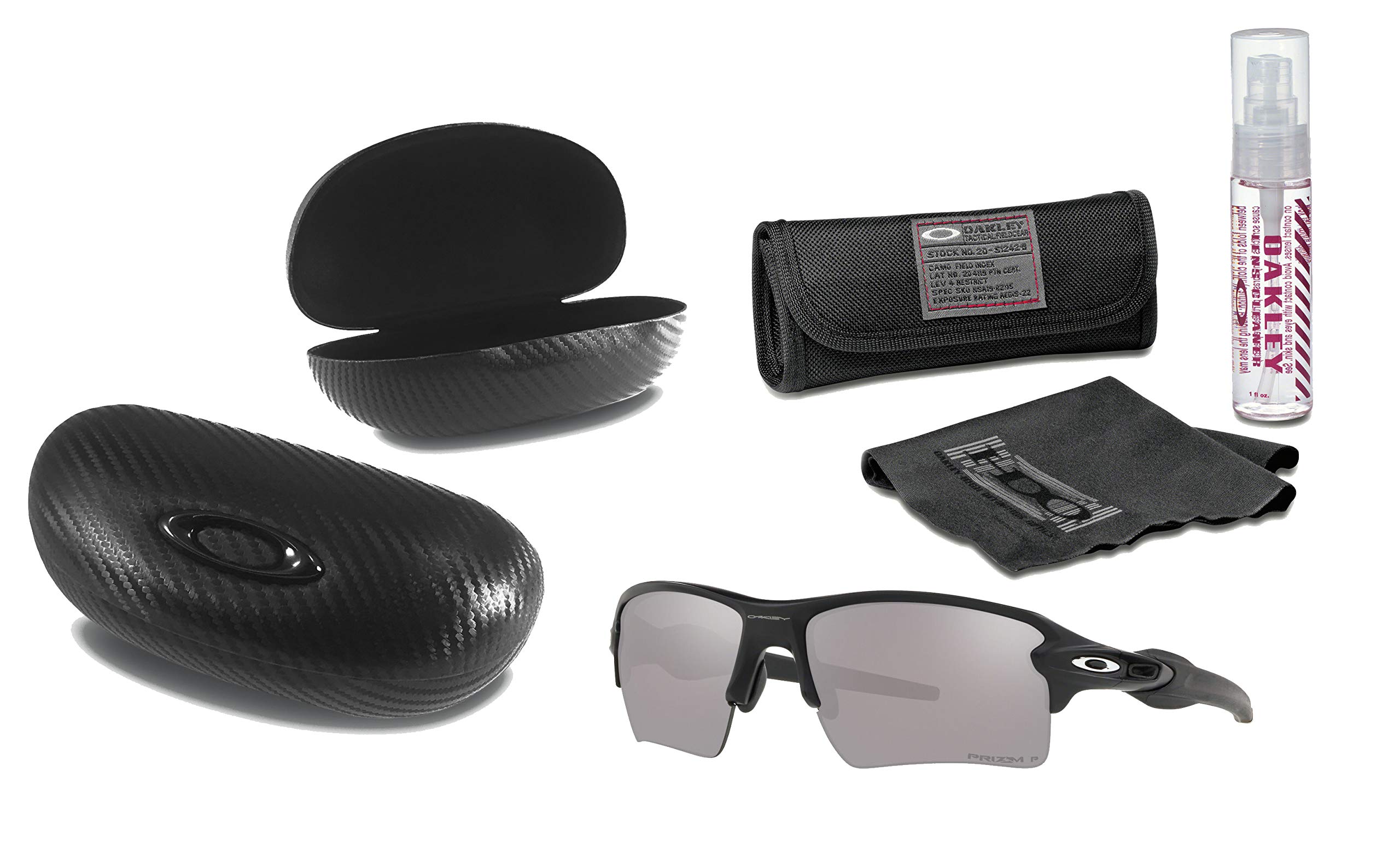 Oakley Flak 2.0 XL Sunglasses (MatteBlack Frame, Prizm Black Polarized Lens) with Lens Cleaning Kit and Ellipse O Carbonfiber Hard Case