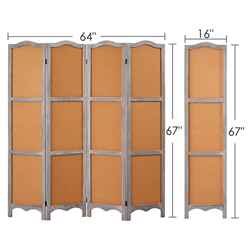 RHF 5.10 Ft Tall Wood Room Divider Folding Screens Panel, Divider & Room Dividers, Note Board Panels Folding Privacy Screens for Bedroom, Living Room, Office, Restaurant (4 Panel, Gray)