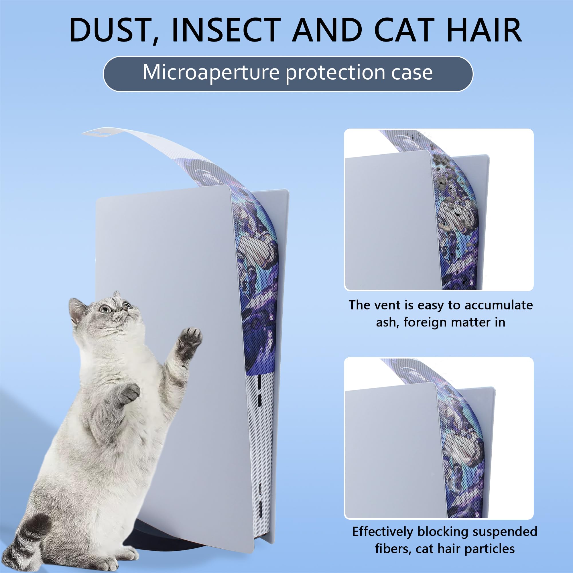 New Version 2.0 Dust Cover Net for PS5 Console, PS5 Heatsink Barrier Pets Hair Anti-dust Cover Dustproof for Playstation 5 (Silver Wolf, PS 5)