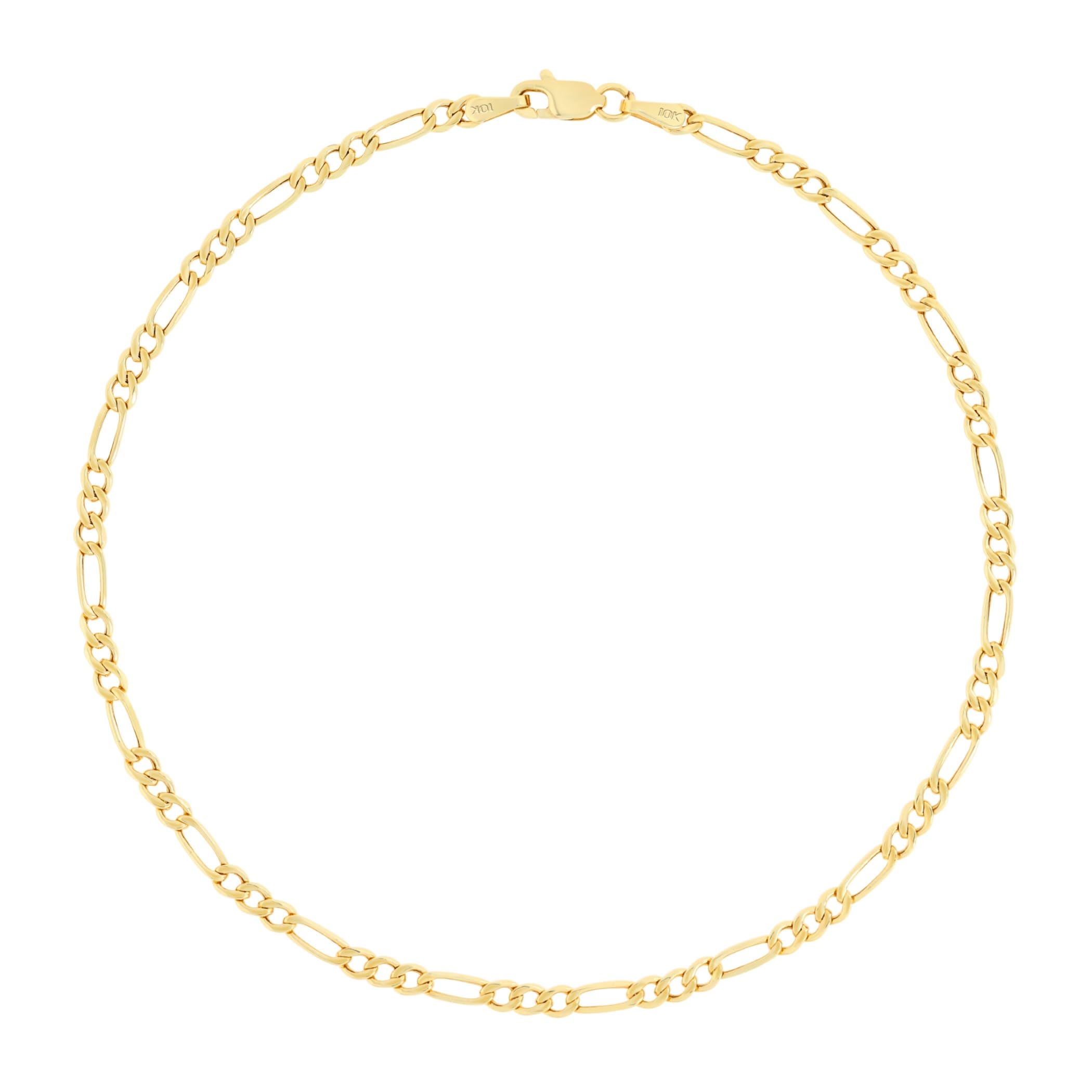 Nuragold 10k Yellow Gold 2.5mm Figaro Chain Link Bracelet or Anklet, Mens Womens Jewelry 7" 7.5" 8" 8.5" 9"