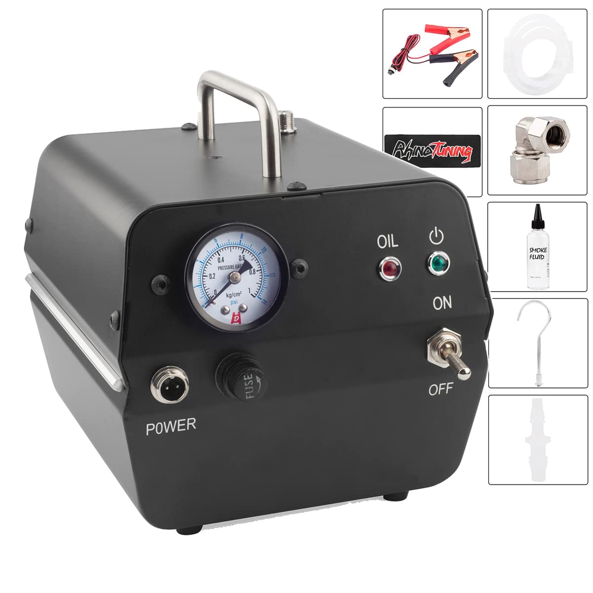 Rhinotuning Automotive Smoke Machine Car Pipe Leakage Diagnostic Tester 12V Built-in-Pump Vac-Leak Hunter for Motorcycle Car Truck