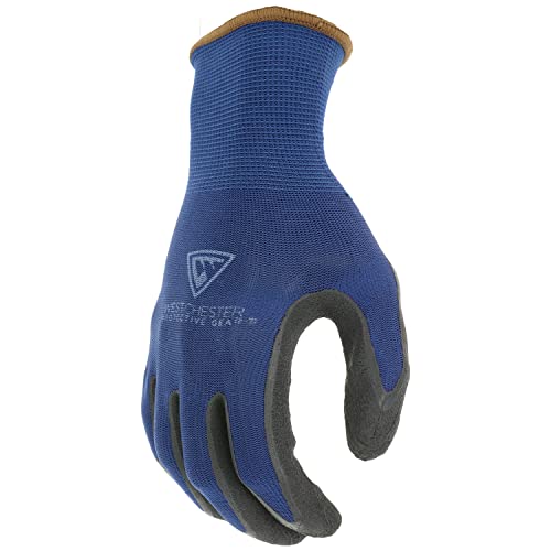 West Chester Men's High Dexterity Polyester Shell with Latex Coated Palm Work Glove, Abrasion Resistant, Strong Grip, Blue/Black, X-Large (30600-XL)