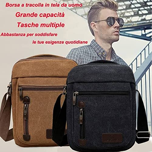 Small Canvas Crossbody Bag for Men,Small Shoulder Bag, Mini Messenger Bag for Cell Phone, Portable mobile phone coin bag (Black2)