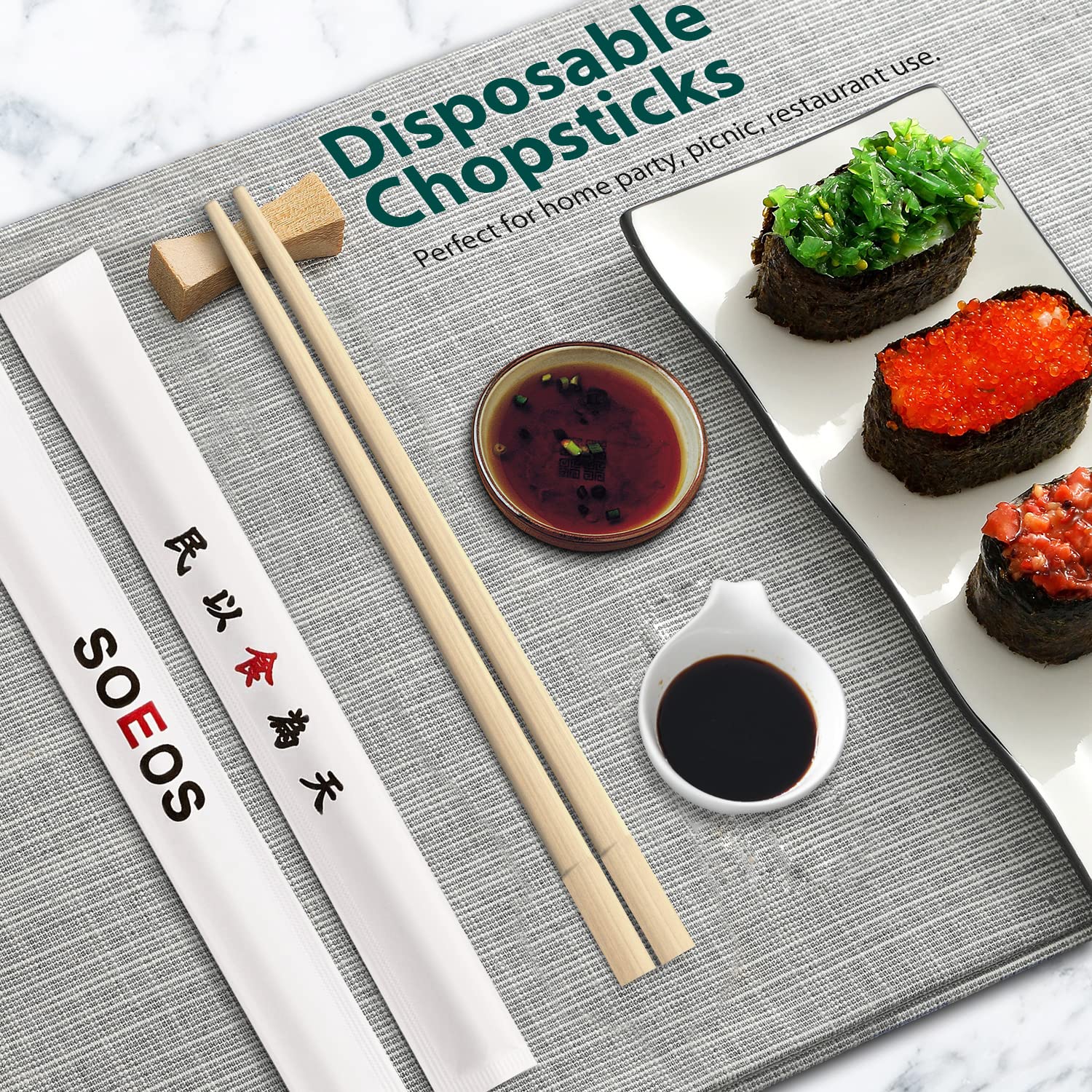 Soeos Chopsticks Disposable, Approx. 50 Sets, UV Treated Premium Disposable Chopsticks Individually Wrapped, Wooden Chopsticks Best for Japanese Sushi & Asian Dishes