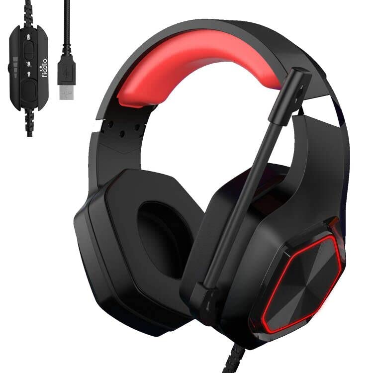 TEWELL 7.1 Surround Sound Gaming Headset with LED Lighting Effect, USB Stereo Headphones with Comfortable Ergonomic Earmuff and Microphone