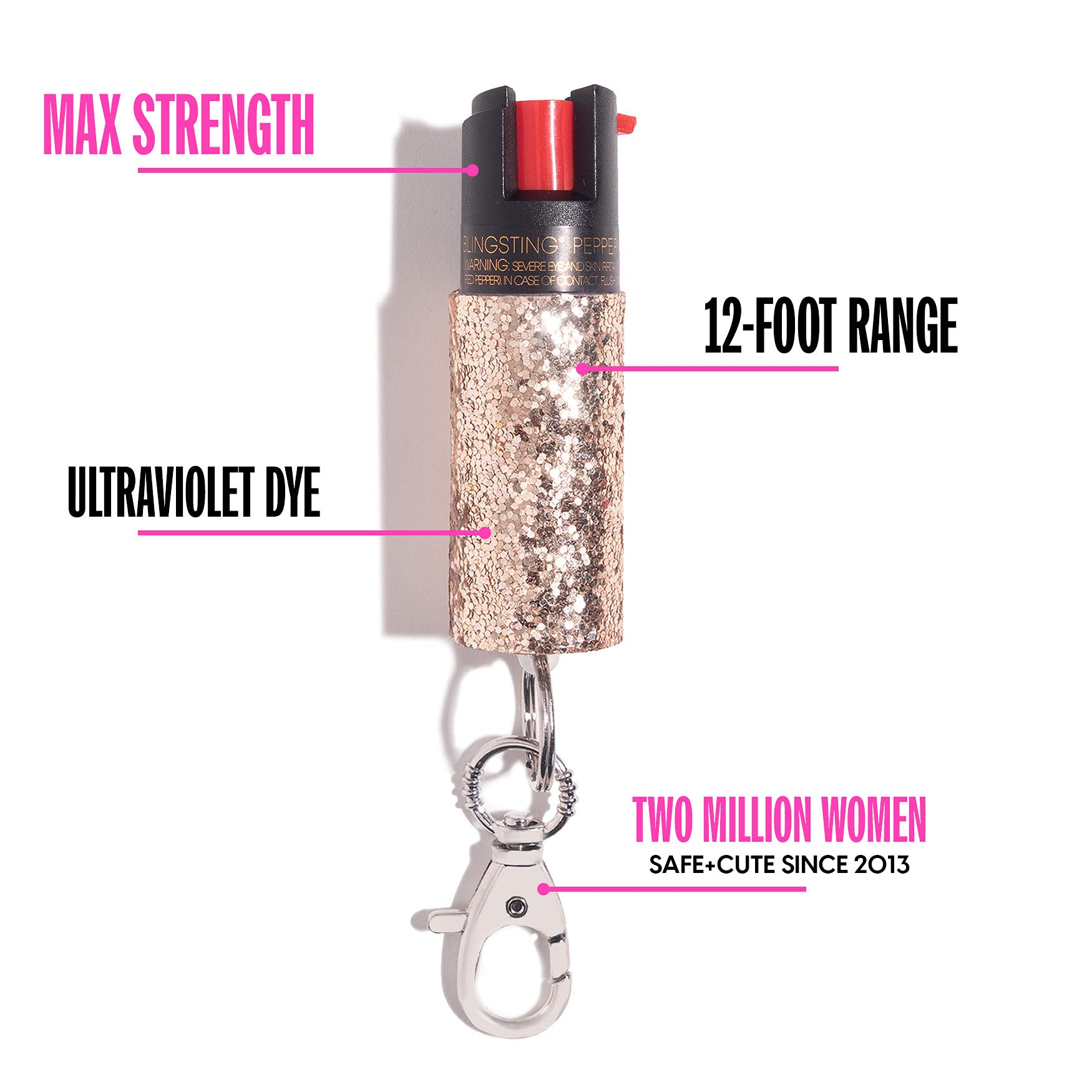 Pepper Spray Maximum Strength, UV Dye, Self Defense Weapons for Women, Purse Safety Essential, Car Keychain Accessories, Super Sparkly Glitter, 4 Pack