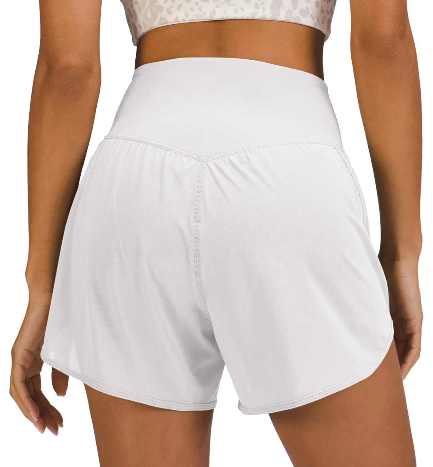 Women's High Waisted Yoga Shorts Mesh Elastic Waist Running Athletic Workout Quick Dry Shorts White