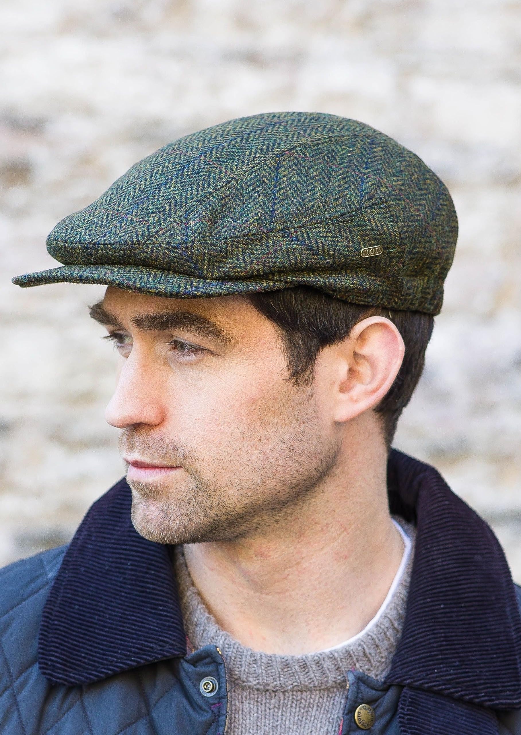 Mucros Weavers Kerry Cap, Irish Hat for Men, Herringbone Wool, Green, Large