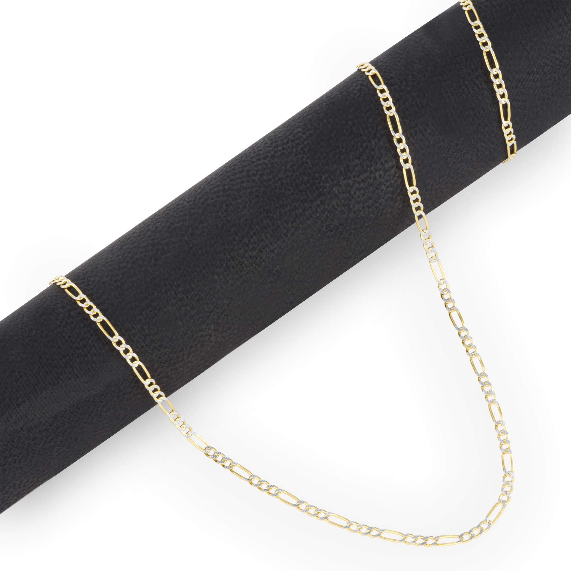 Nuragold 10k Yellow Gold 2mm Figaro Chain Link Diamond Cut Pave Two Tone Pendant Necklace, Womens Mens Jewelry 16" 18" 20" 22" 24"