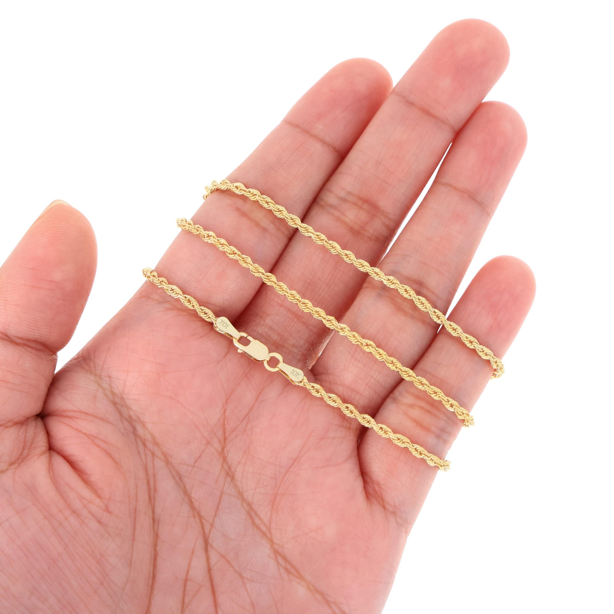 Nuragold 10k Yellow Gold 2mm Solid Rope Chain Diamond Cut Pendant Necklace, Mens Womens Jewelry 16" 18" 20" 22" 24" 26" 28" 30"