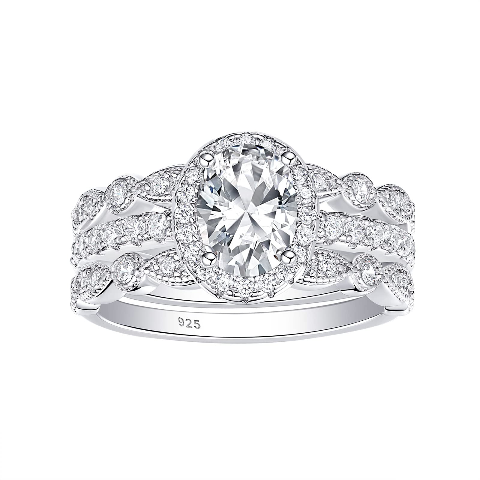 Newshe Jewellery Engagement Sets Wedding Rings For Women 925 Sterling Silver 3pcs White Cz Size 7