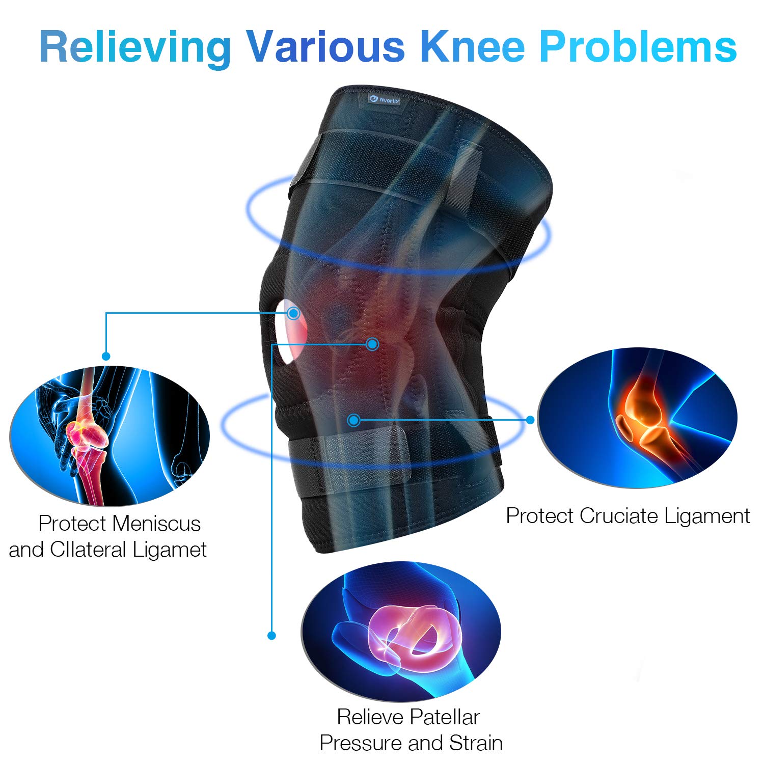 Nvorliy Knee Sleeve Plus Size for Large Leg - Detachable Strap Design, Open-Patella Stabilizer Brace for Arthritis, Tendon, Meniscus and Ligament Injuries, Patellar Tendonitis, Fit Men & Women (5XL)